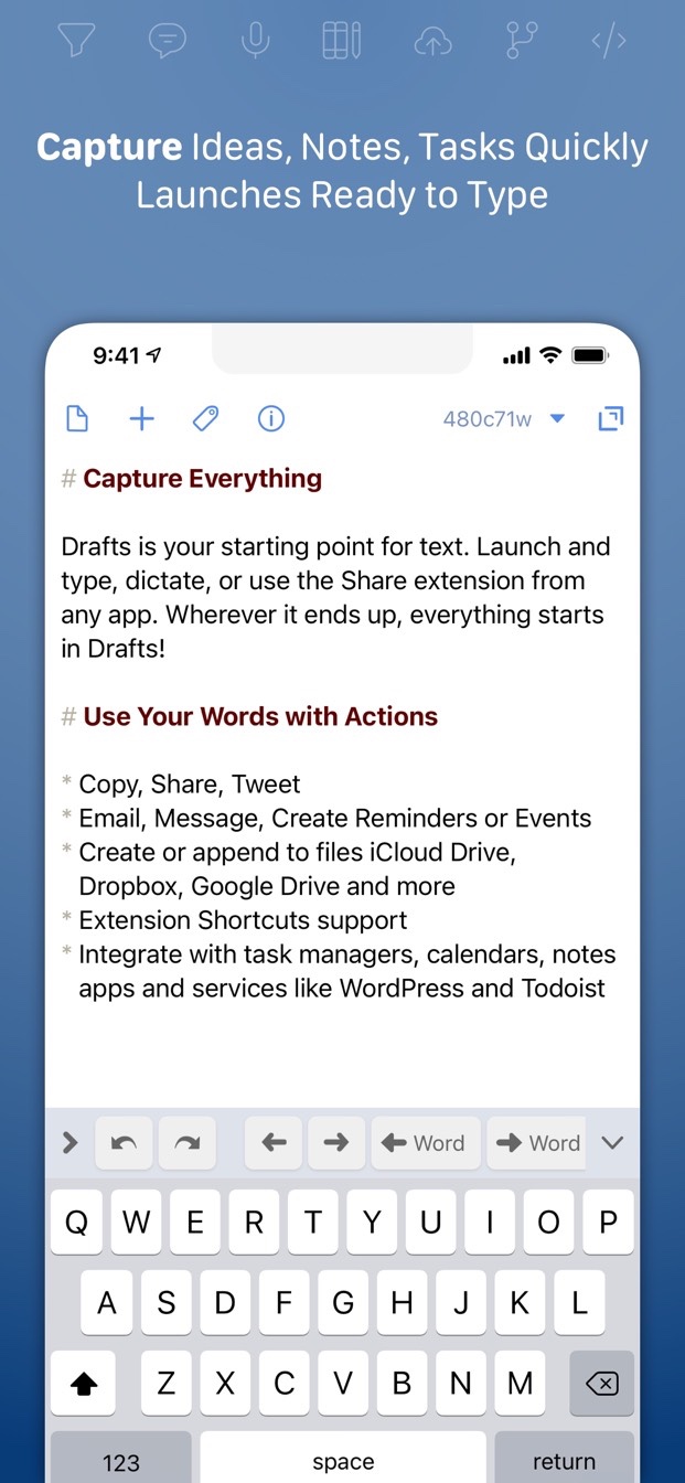 Drafts(app) - An app for text and to do more with text… | Alvistor